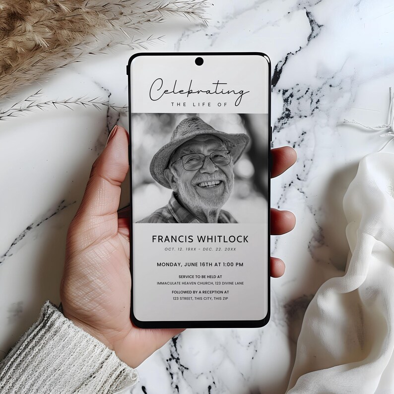 Digital Celebration of Life Invitation Template, Simple Funeral ...