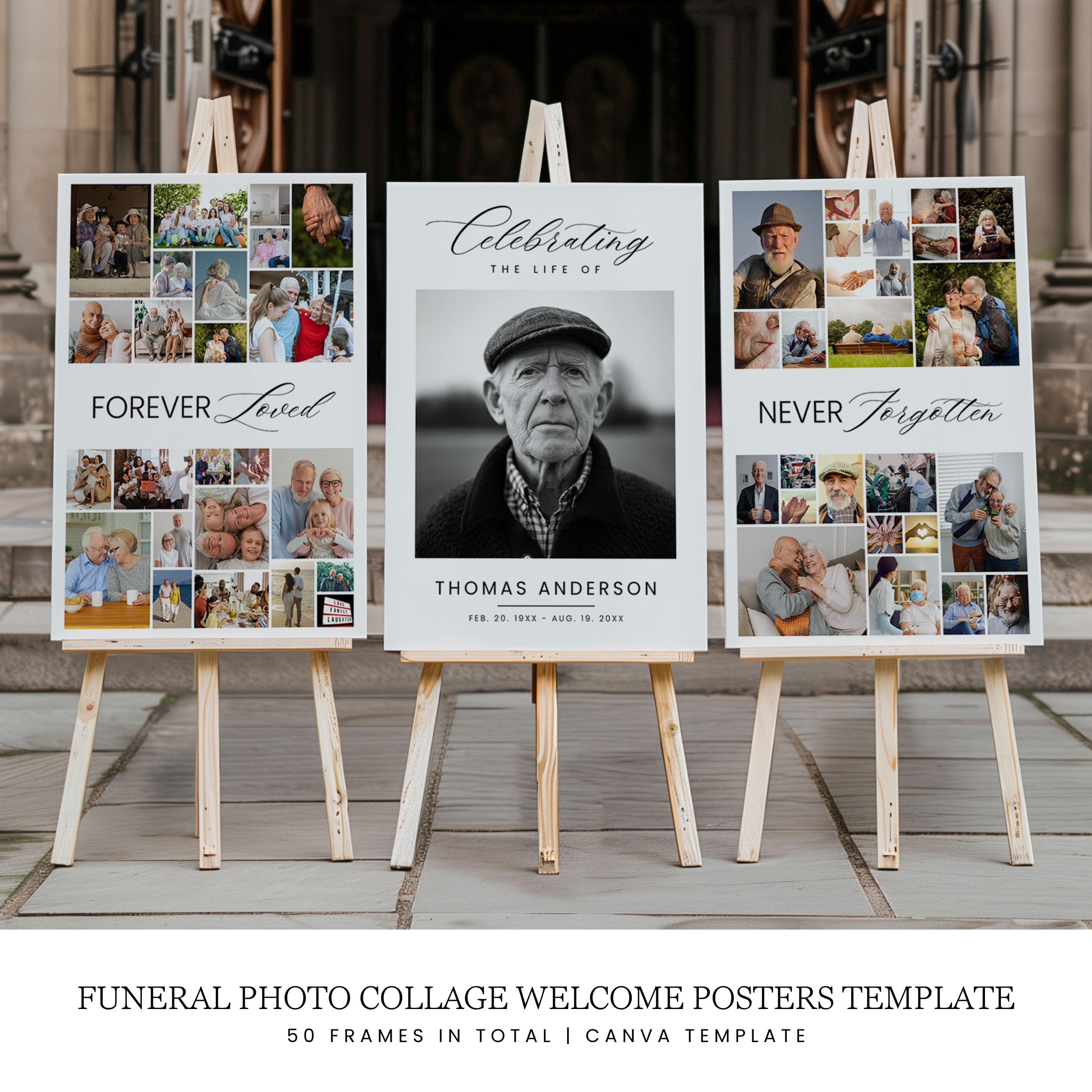 Funeral Photo Collage Poster Set Canva Editable Template, Celebration ...