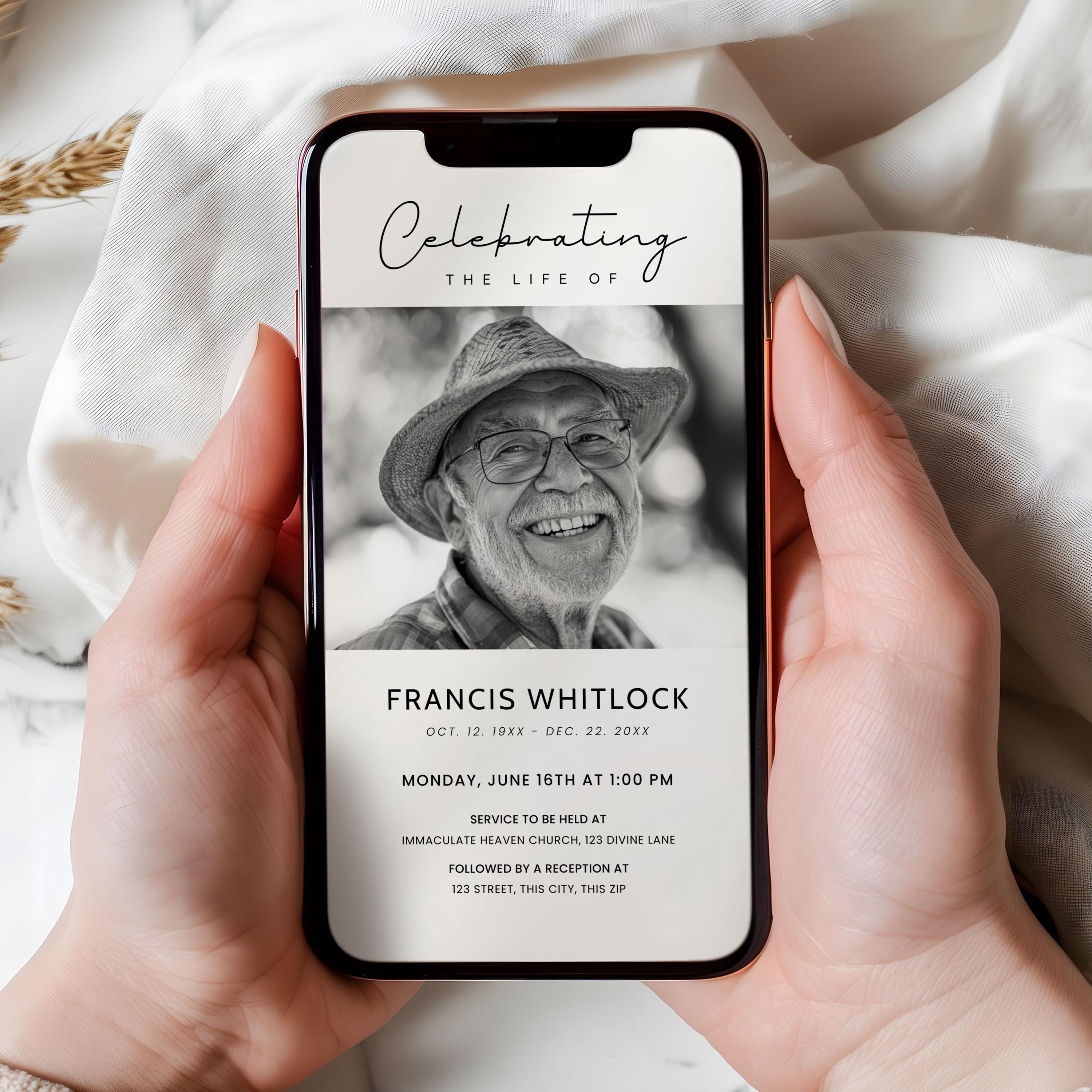 Digital Celebration of Life Invitation Template, Simple Funeral ...