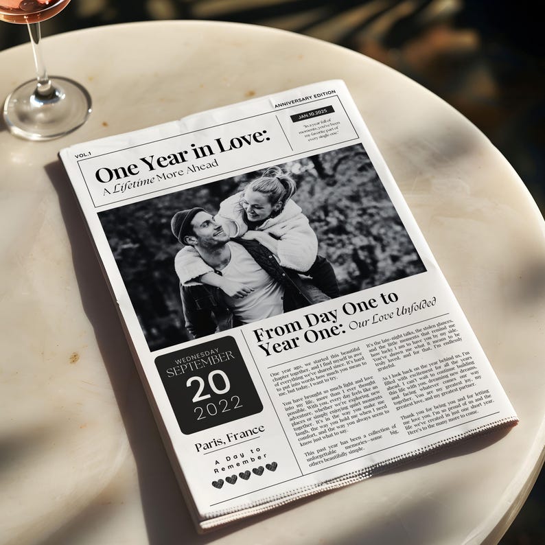 Couple Anniversary Newspaper Template Canva, 1 Year Dating Gift for ...