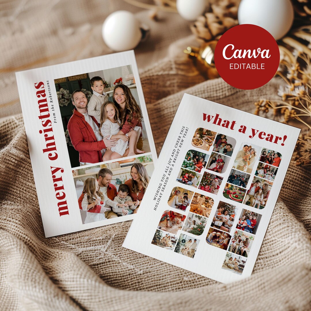 Simple 2024 Year in Review Christmas Card Canva Template, Editable ...