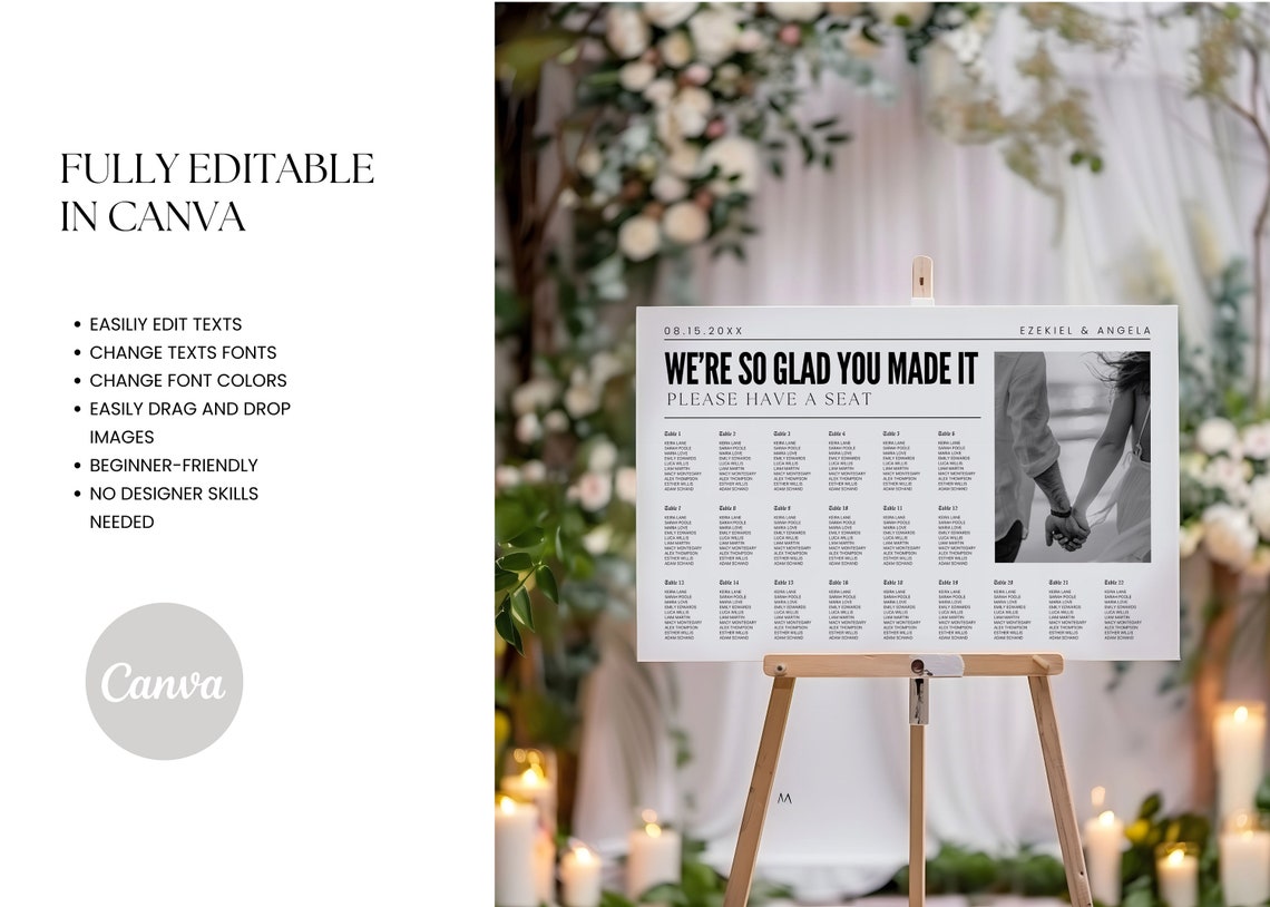 Newspaper Wedding Seating Chart Template for Canva Rustic Acrylic ...