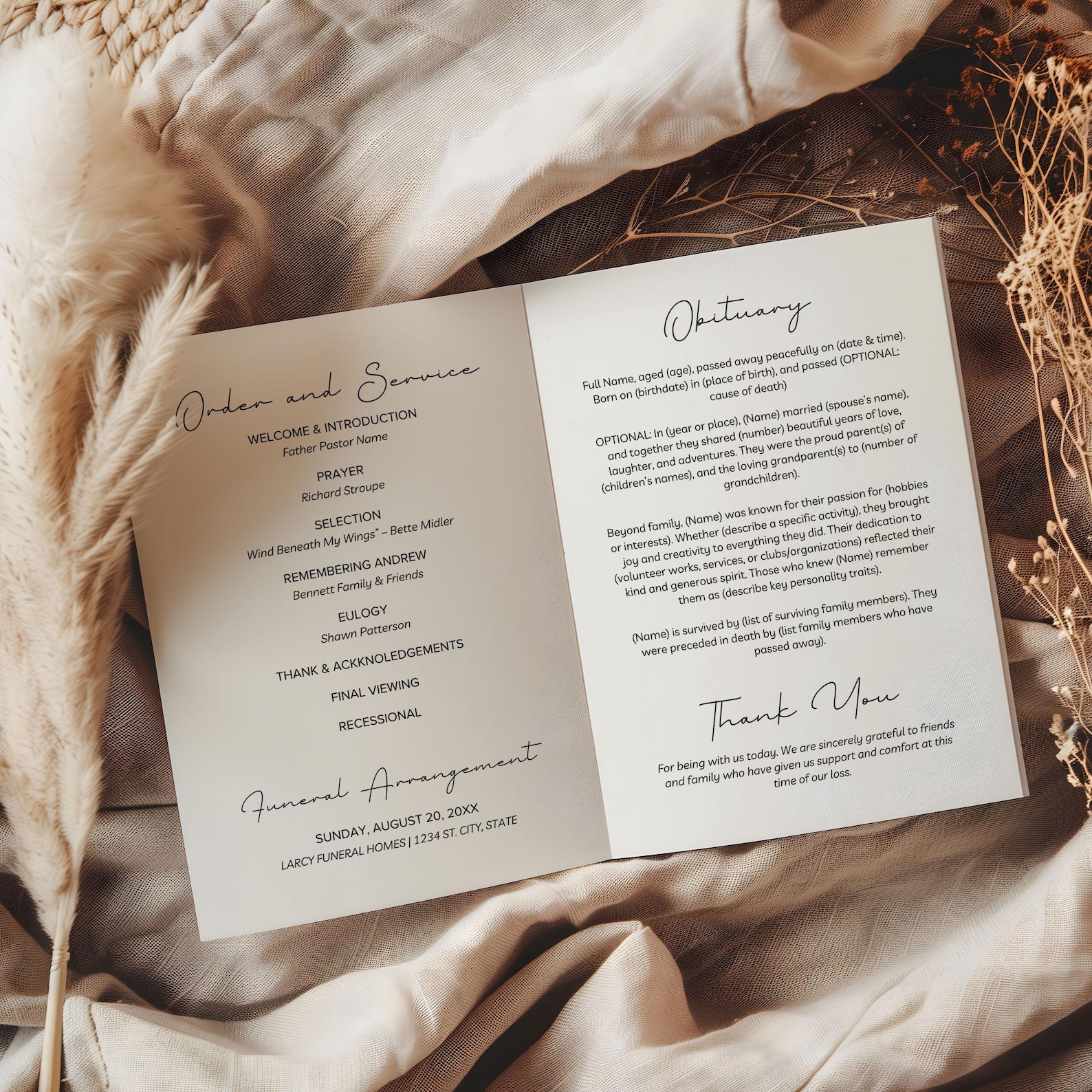 Minimalist Celebration of Life Program Template, Editable Canva Funeral ...
