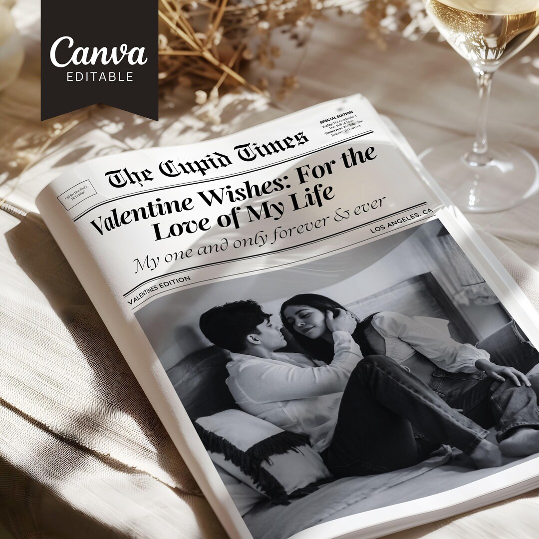 Cupid's Post Newspaper Template, Editable Valentines Personalised Gift ...