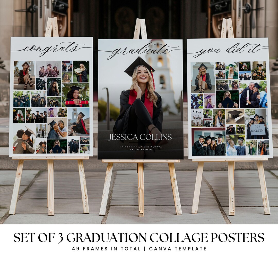 Graduation Photo Collage Display Posters Template Canva, Senior Party ...