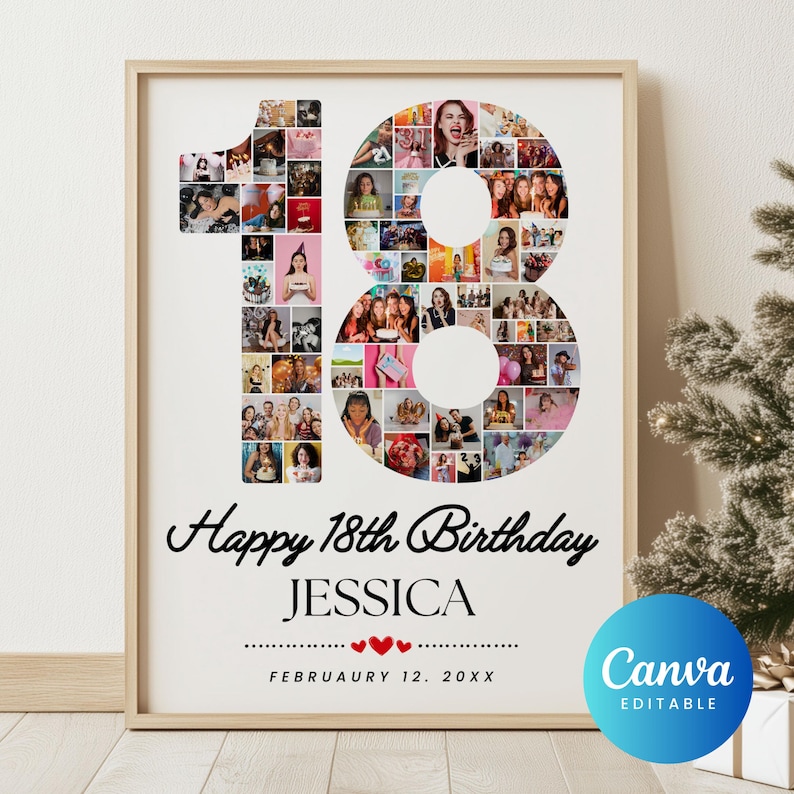 18th Birthday Photo Collage Template, Personalized 18th Birthday ...