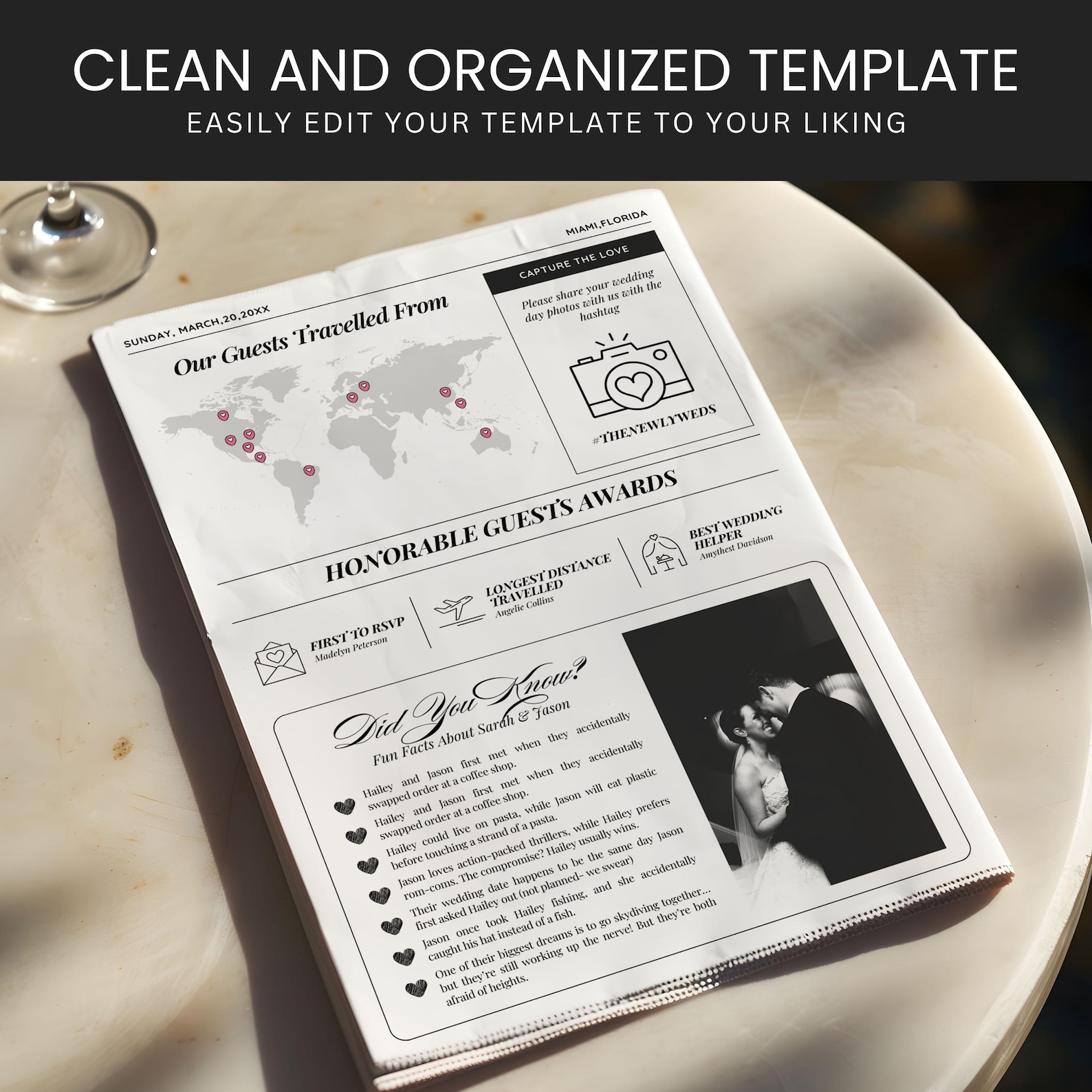 Wedding Newspaper Template Canva, Editable Newlywed Times Program ...