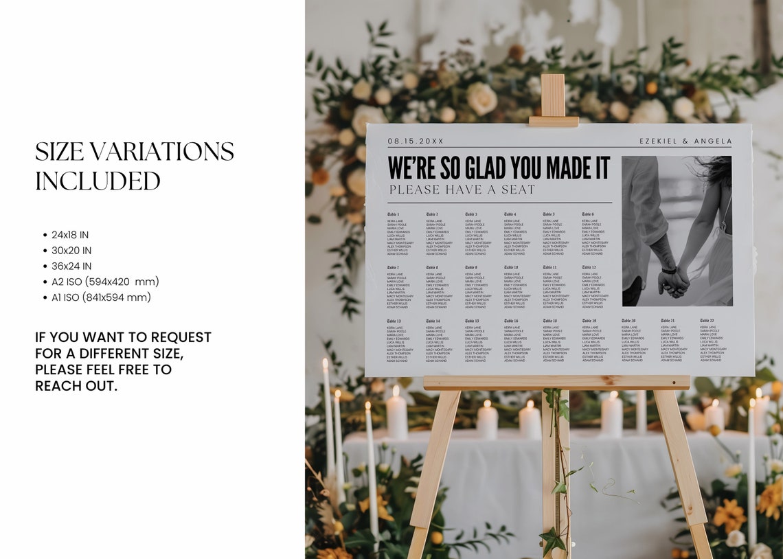 Newspaper Wedding Seating Chart Template for Canva Rustic Acrylic ...