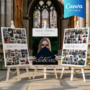 Graduation Photo Collage Board Template Canva, Senior Party Welcome ...