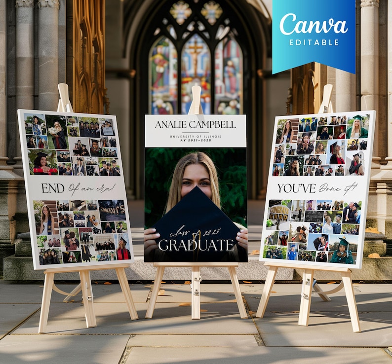 Graduation Photo Collage Board Template Canva, Senior Party Welcome ...