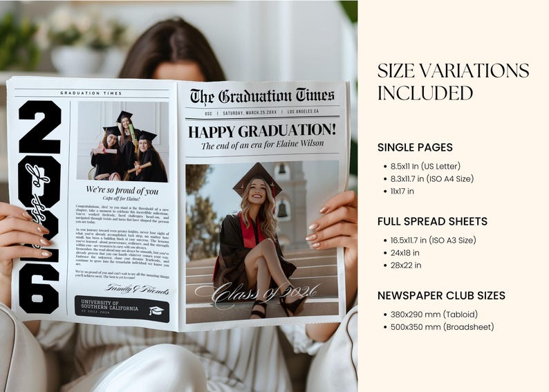 Graduation Newspaper Announcement Canva Template, Printable Senior Year ...