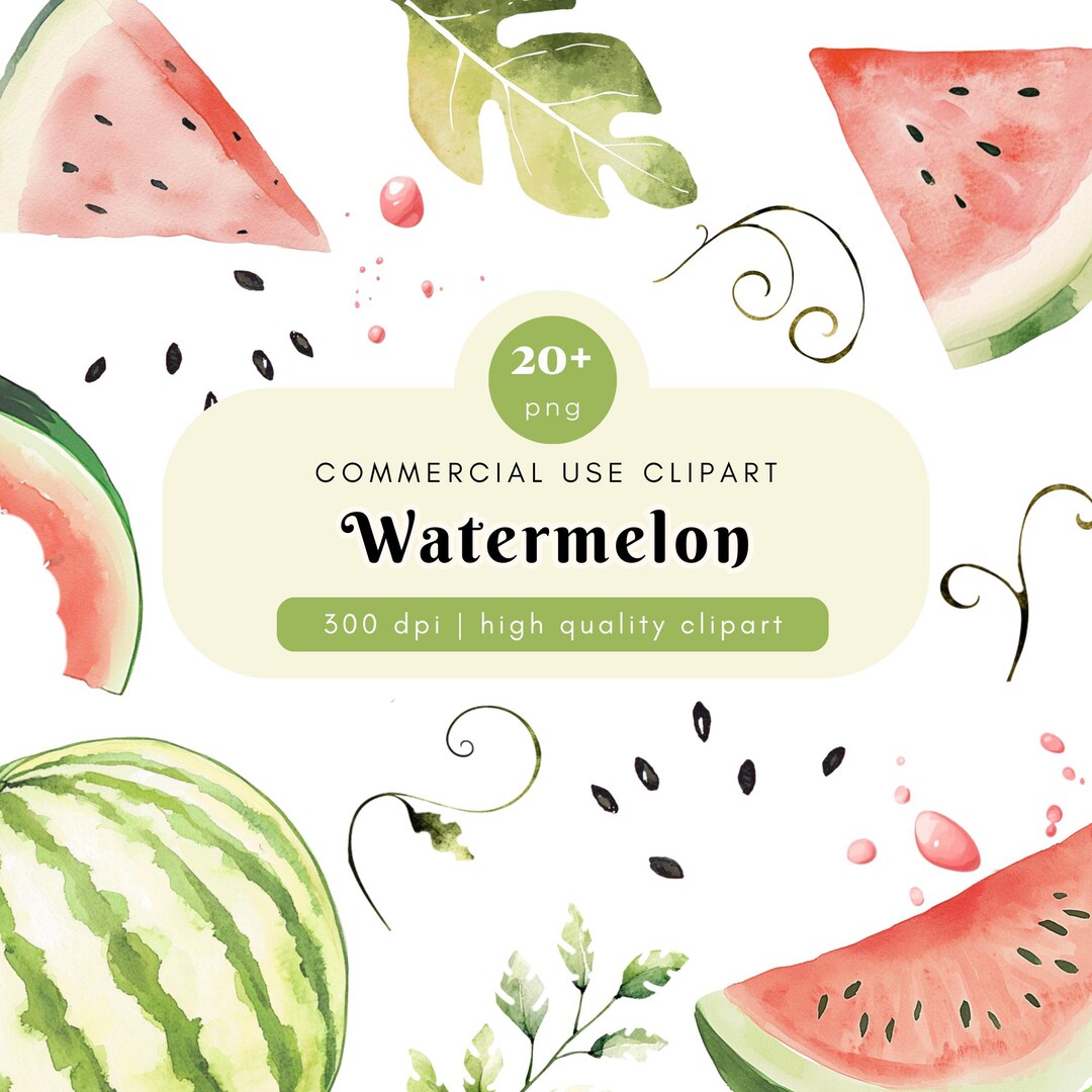 Watermelon Fruit Clipart Set, Watercolor Fruit Clipart, Invitation ...