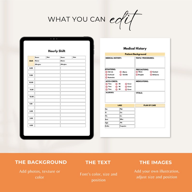 Editable Nurse Planner, Nurse Shift Planner, Nurse Record Book, Hourly ...