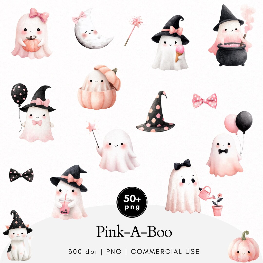 Pink Ghost Clipart, Pink Halloween Clipart, Pink Boo Clipart, Pastel ...