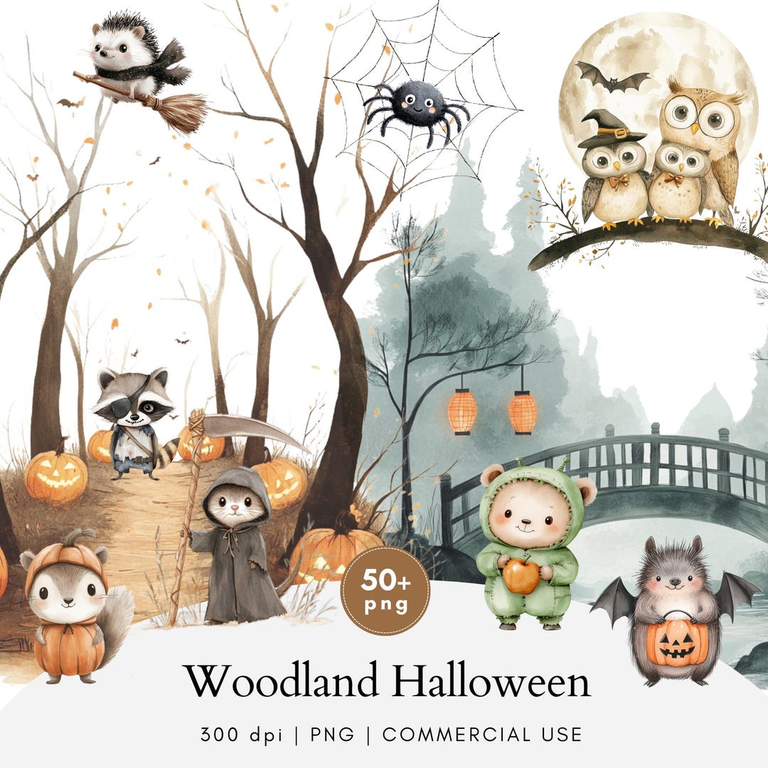 Woodland Halloween Clipart, Cute Forest Halloween, Spooky Forest ...