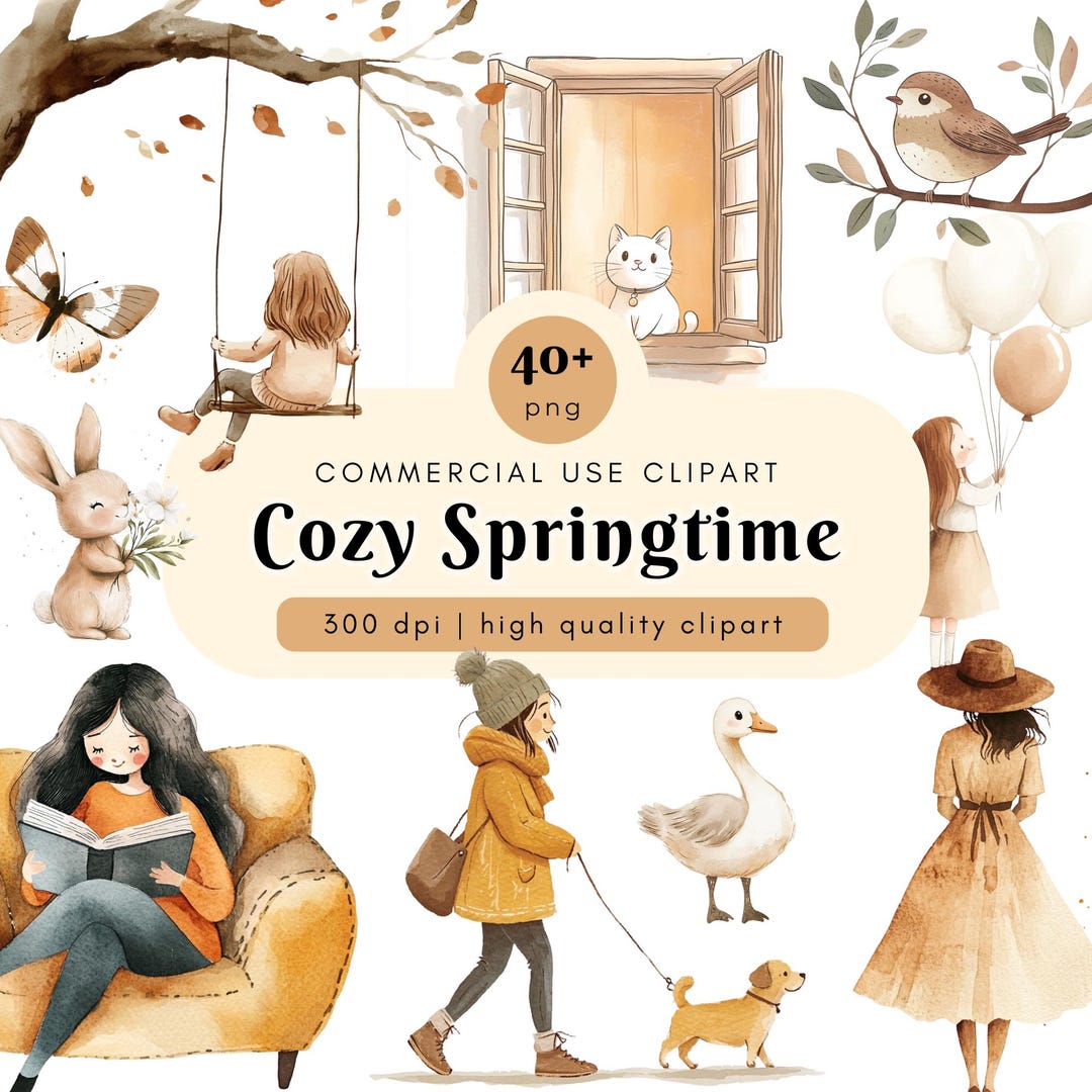 Cozy Spring Clipart, Cozy Springtime, Spring Clipart, Mocha Spring ...