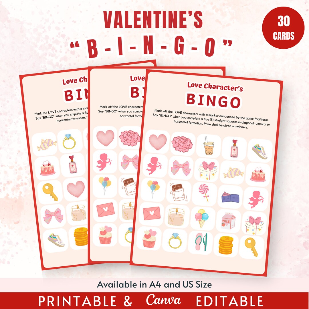 Valentines Day Printable Bingo Game Canva Editable Game Party Game ...