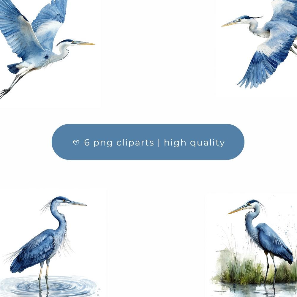Blue Heron Clipart, Bird Wildlife Clipart, Watercolor Clipart, Bird ...