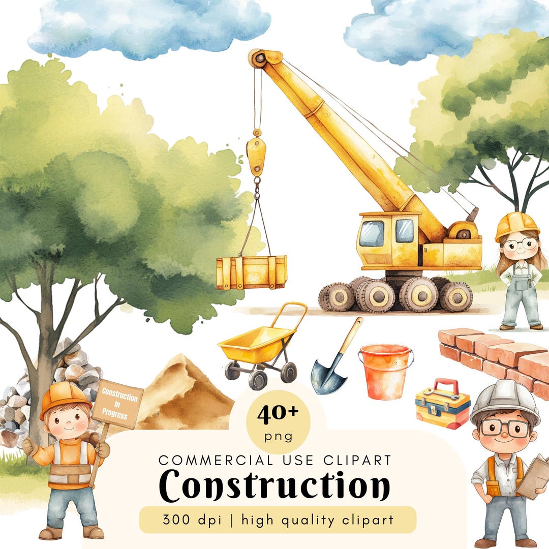 Construction Clipart, Watercolor Construction Tools, Engineer and ...