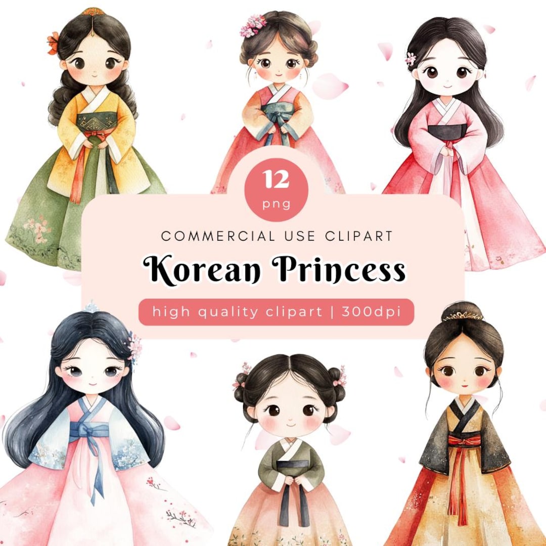 Cute Korean Princess Clipart, Joseon Era Clipart, Korean Kingdom Art ...