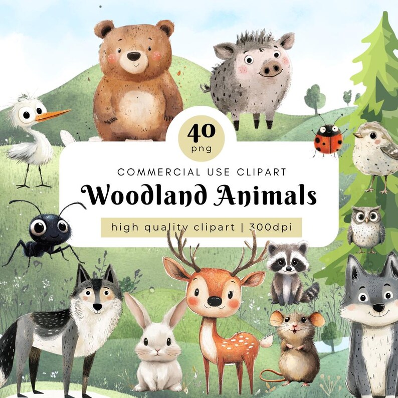 Woodland Animal Clipart, Cute Animal Clipart, Baby Animal Clipart ...