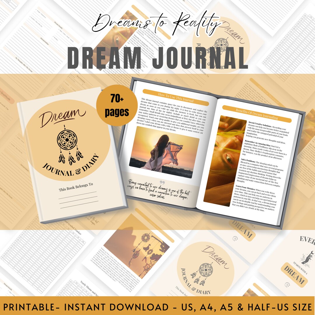 Dream Journal & Diary Printables Sleep Tracker Sleep Recorder Dream Connection Sleep Mood ...