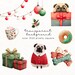 Pug Christmas Clipart, Dog Christmas Clipart, Cute Pug, Watercolor Pug ...