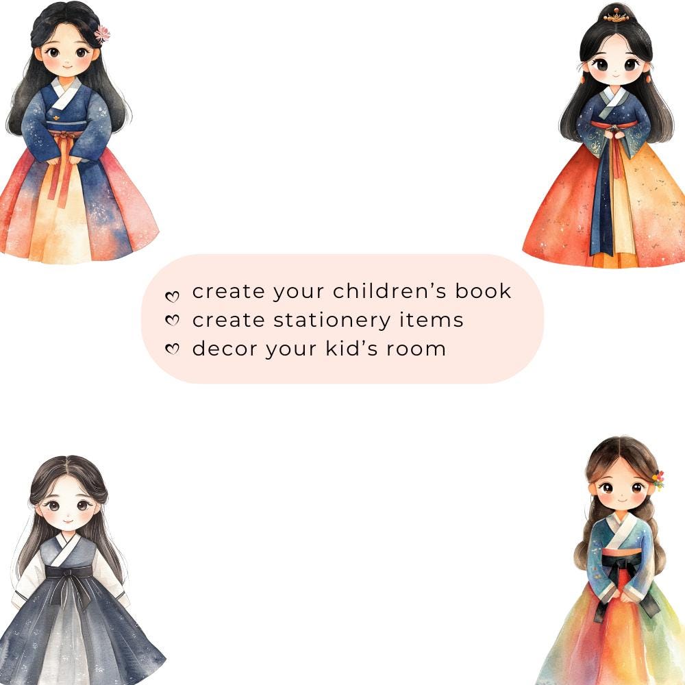 Cute Korean Princess Clipart, Joseon Era Clipart, Korean Kingdom Art ...