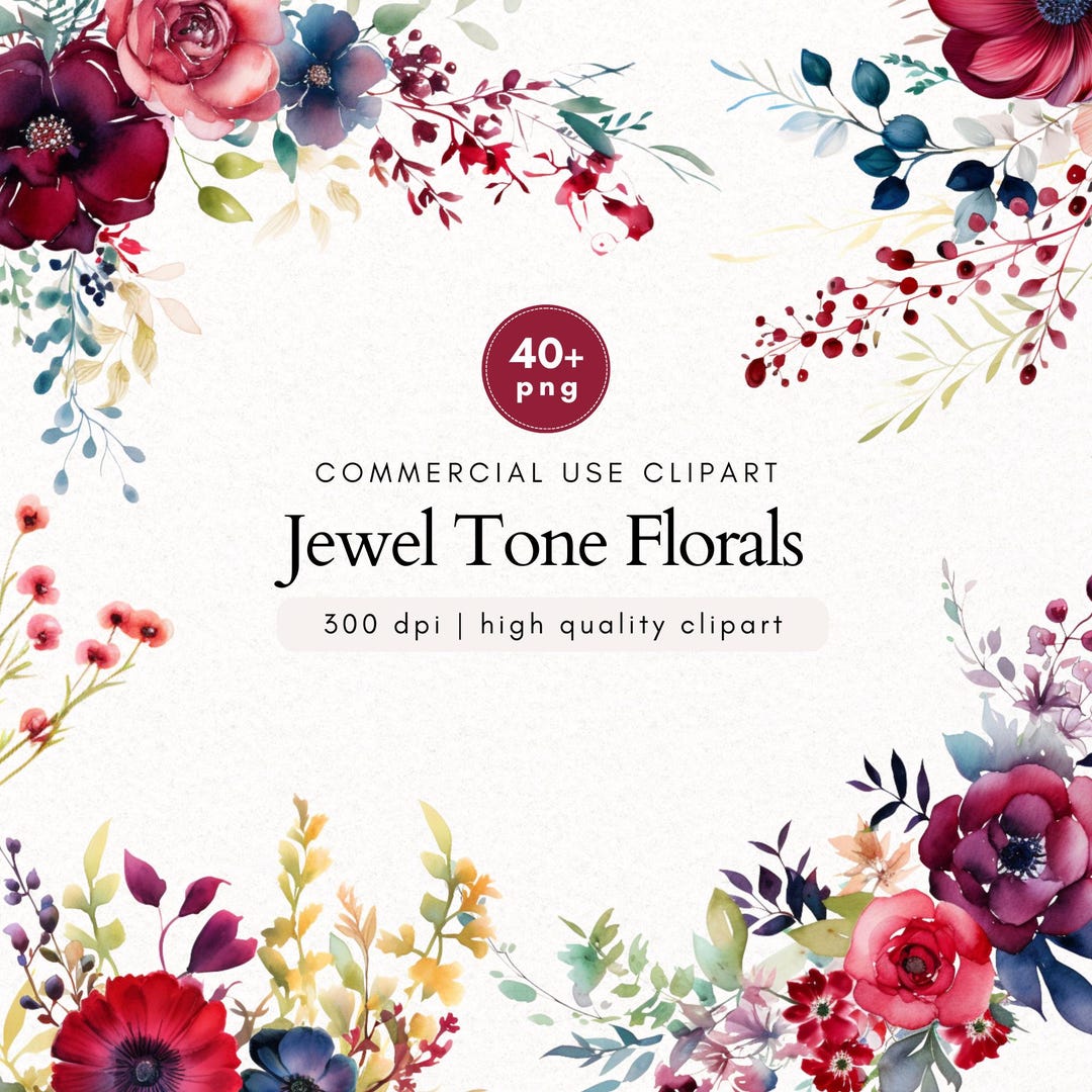 Jewel Tone Floral Clipart, Jewel Tone Flowers, Jewel Tone Wedding ...