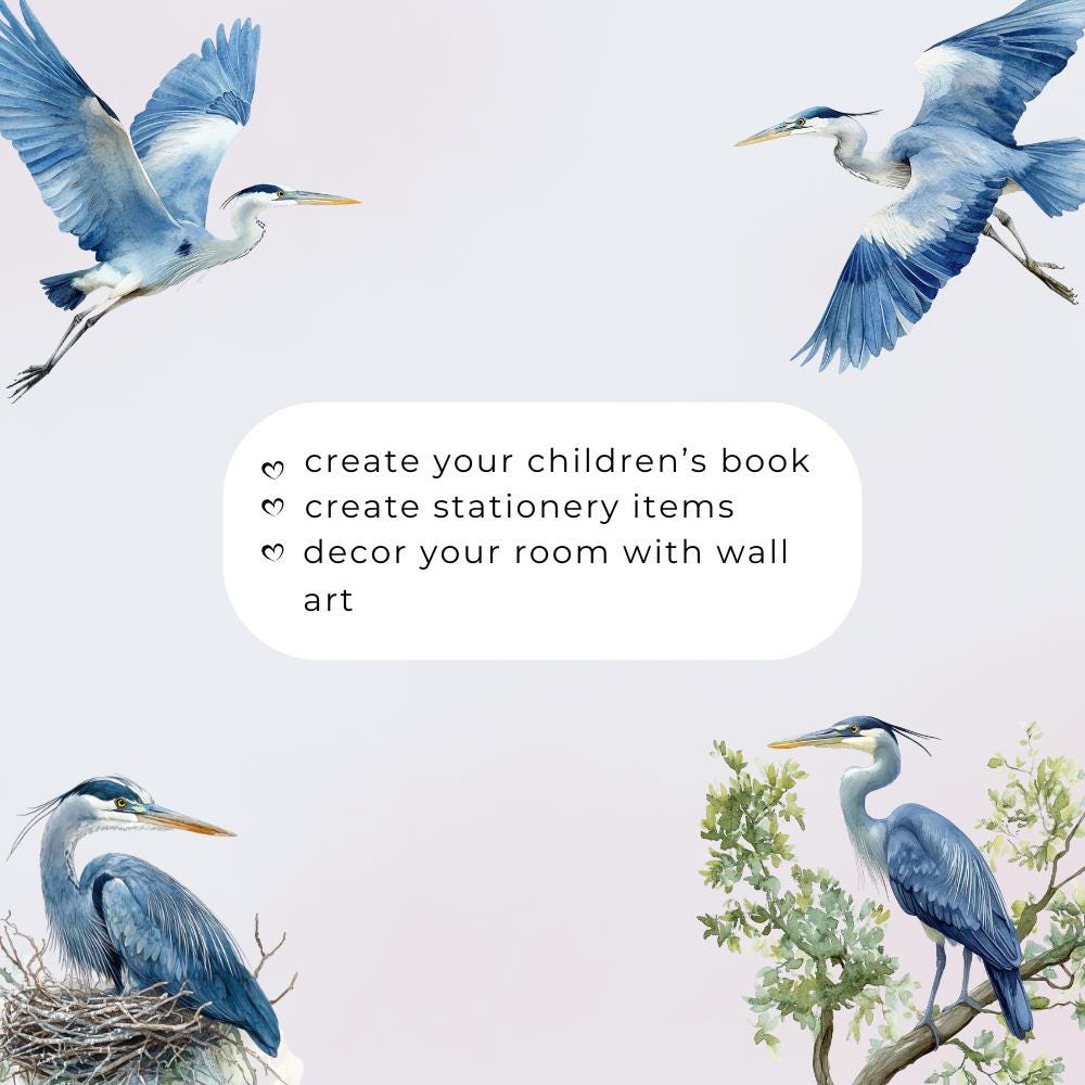 Blue Heron Clipart, Bird Wildlife Clipart, Watercolor Clipart, Bird ...