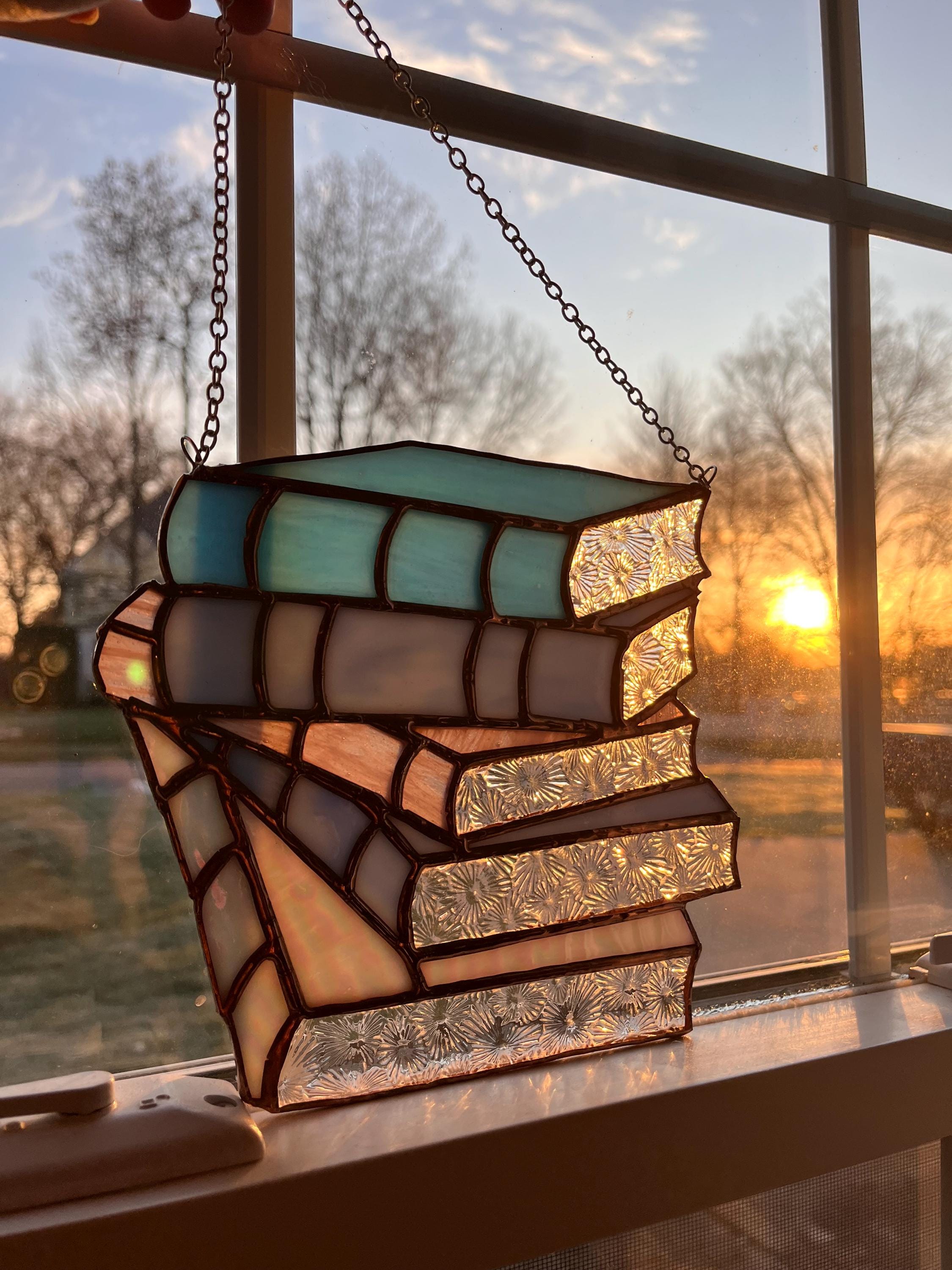 Stained Glass Bookshelf/ Wall Panel “beautiful Books” - Etsy