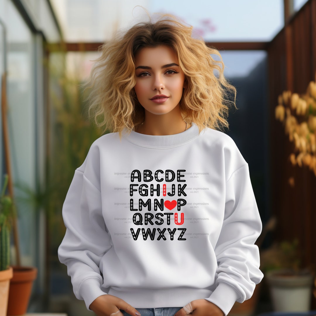 I Heart U Alphabet DTF Valentine's Day Graphic Sweater - Etsy