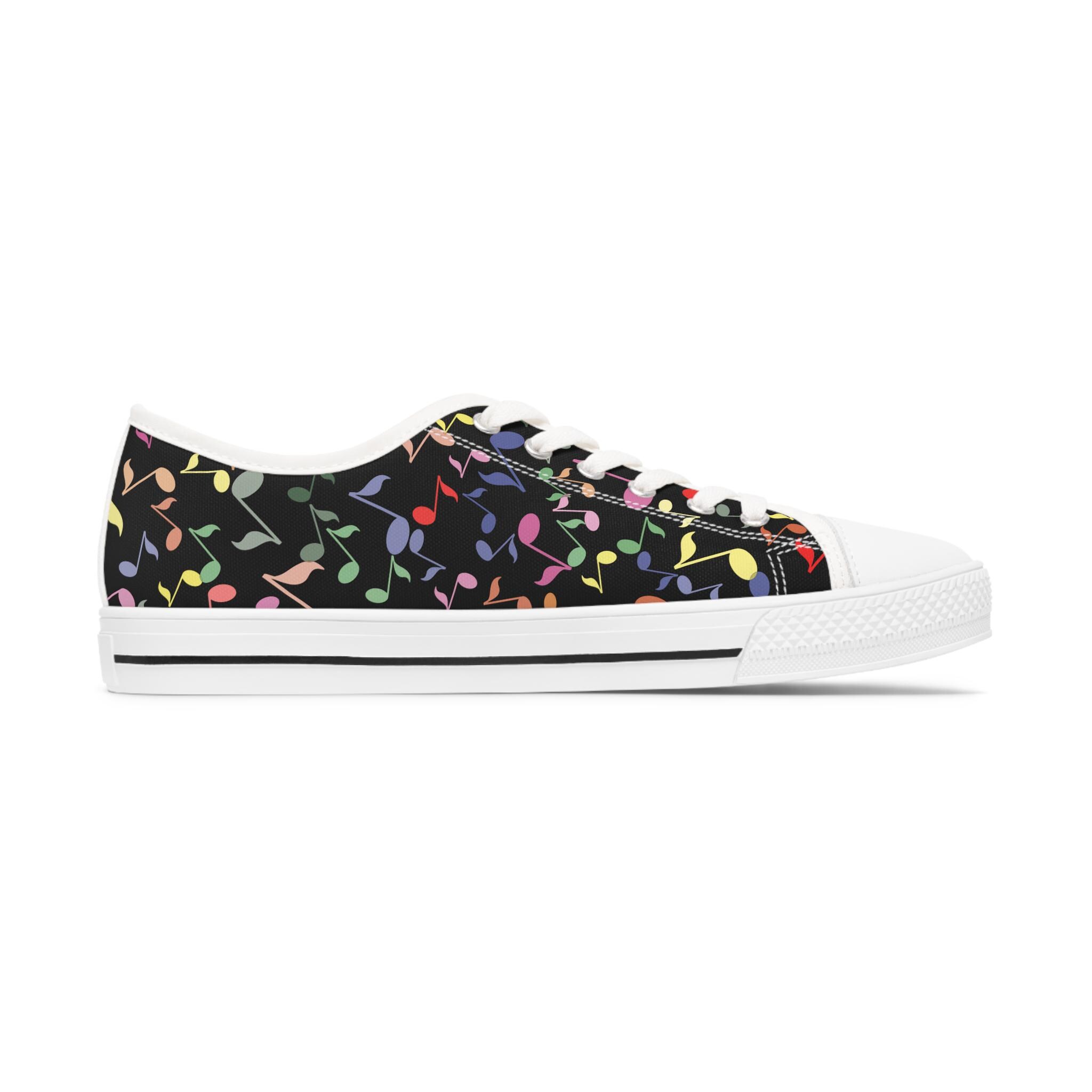 Black With Colorful Music Notes - Women's Low Top Sneakers - Etsy