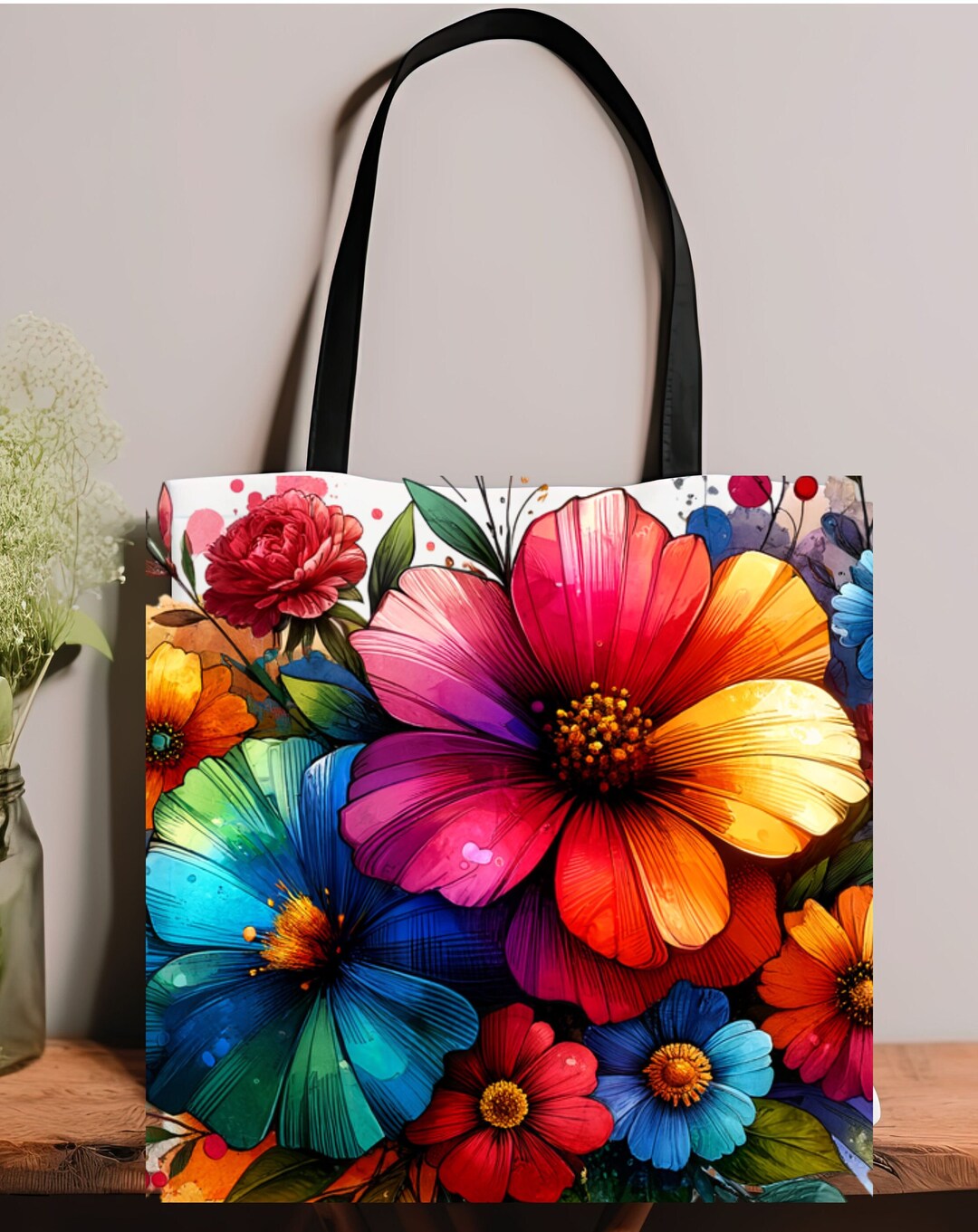 Flower Tote Bag (AOP) Floral Mothers Day Gift for Her Book Bag Reusable ...