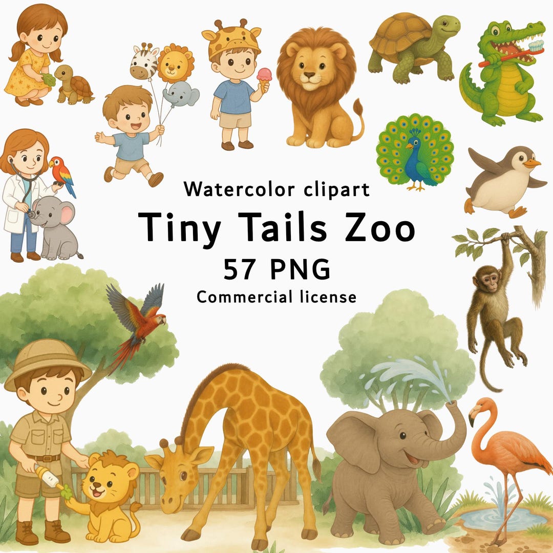 Watercolor Zoo Animals Clipart: Safari Nursery Graphics (PNG) - Etsy