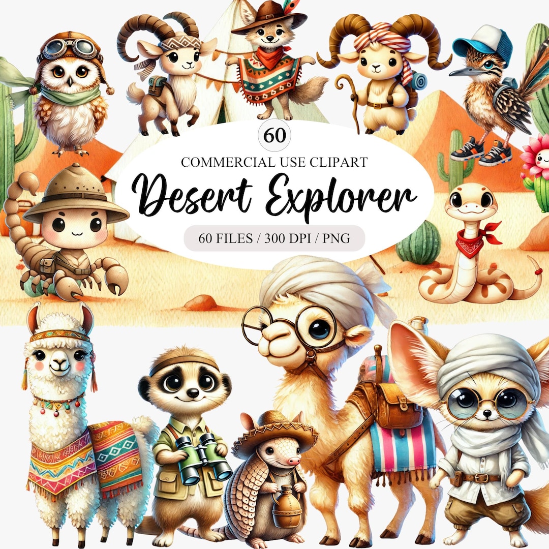 Watercolor Desert Animals Clipart: Boho Nursery PNG Set (digital ...