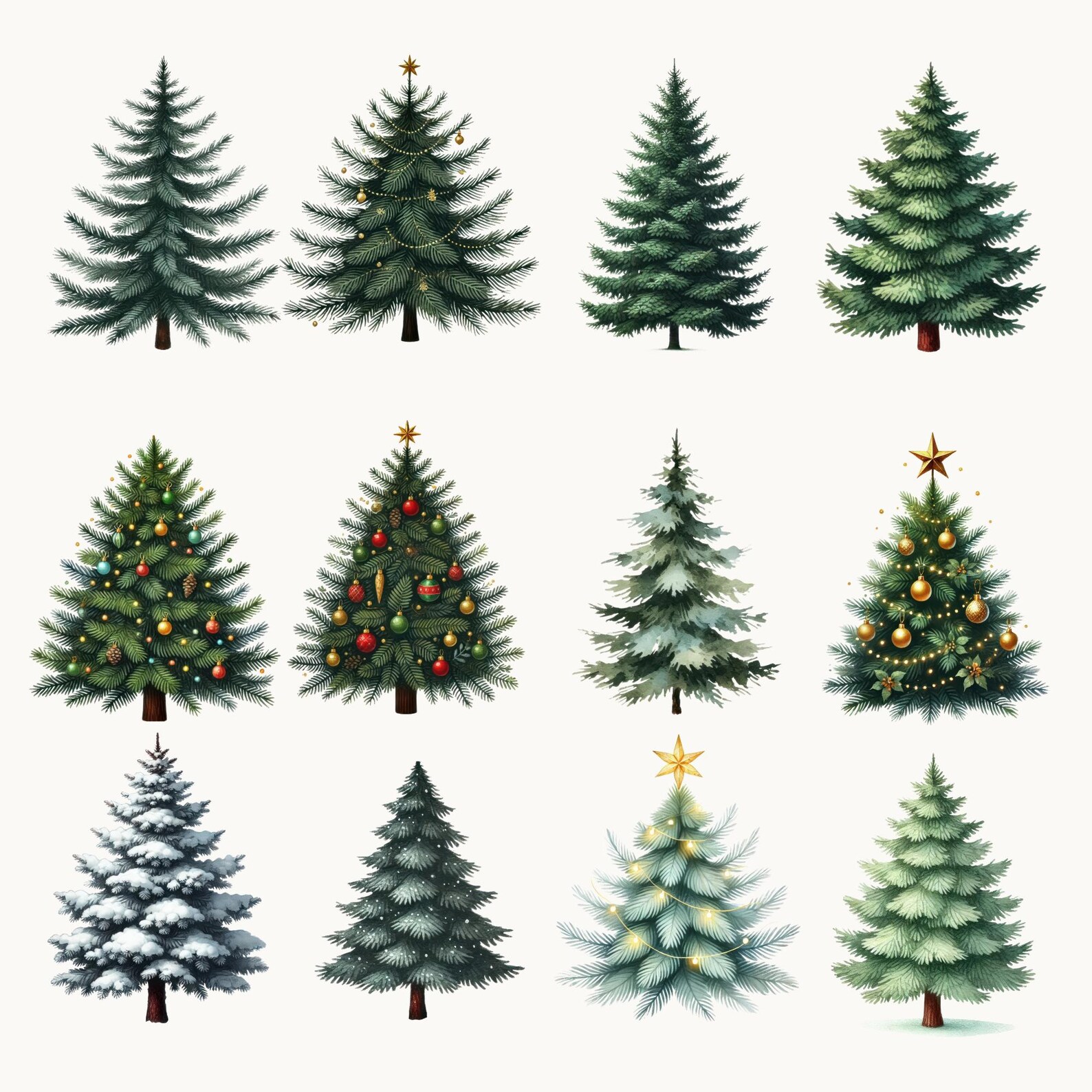 Watercolor Christmas Trees Clipart Bundle, Christmas Trees Digital ...
