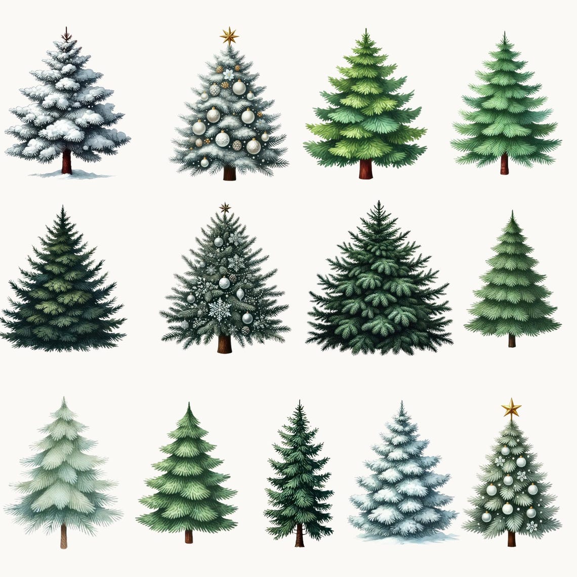 Watercolor Christmas Trees Clipart Bundle, Christmas Trees Digital ...