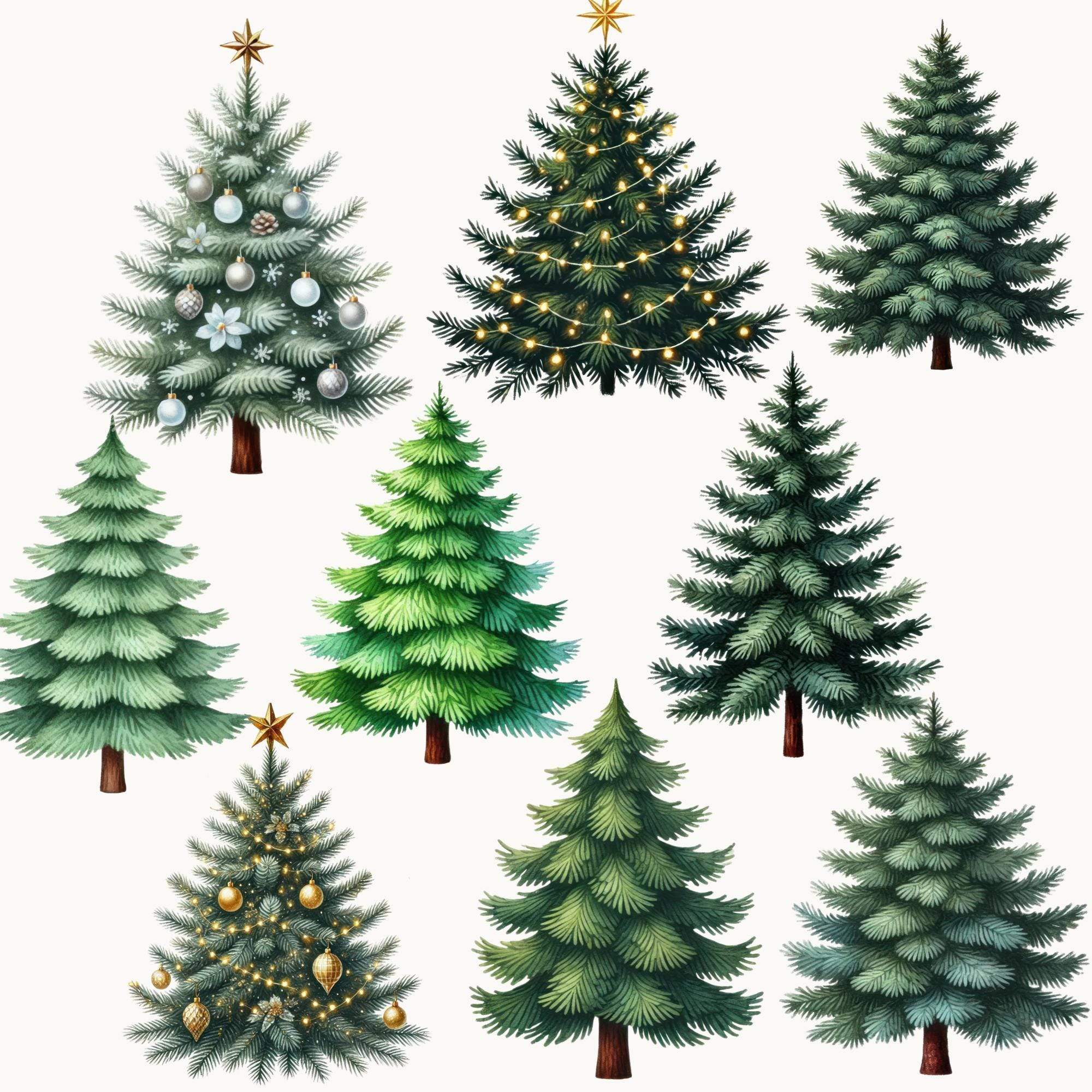 Watercolor Christmas Trees Clipart Bundle, Christmas Trees Digital ...