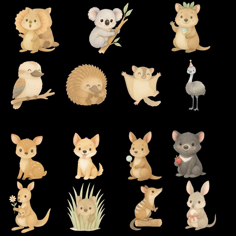 Cute Watercolor Australian Animals Clipart Bundle, Nursery Aussie ...