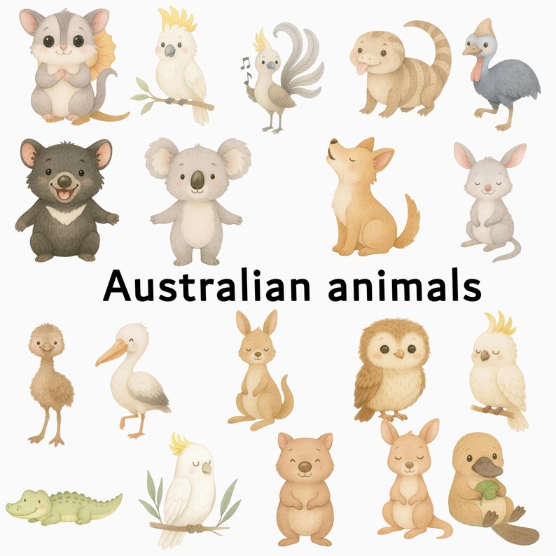 Cute Watercolor Australian Animals Clipart Bundle, Nursery Aussie ...