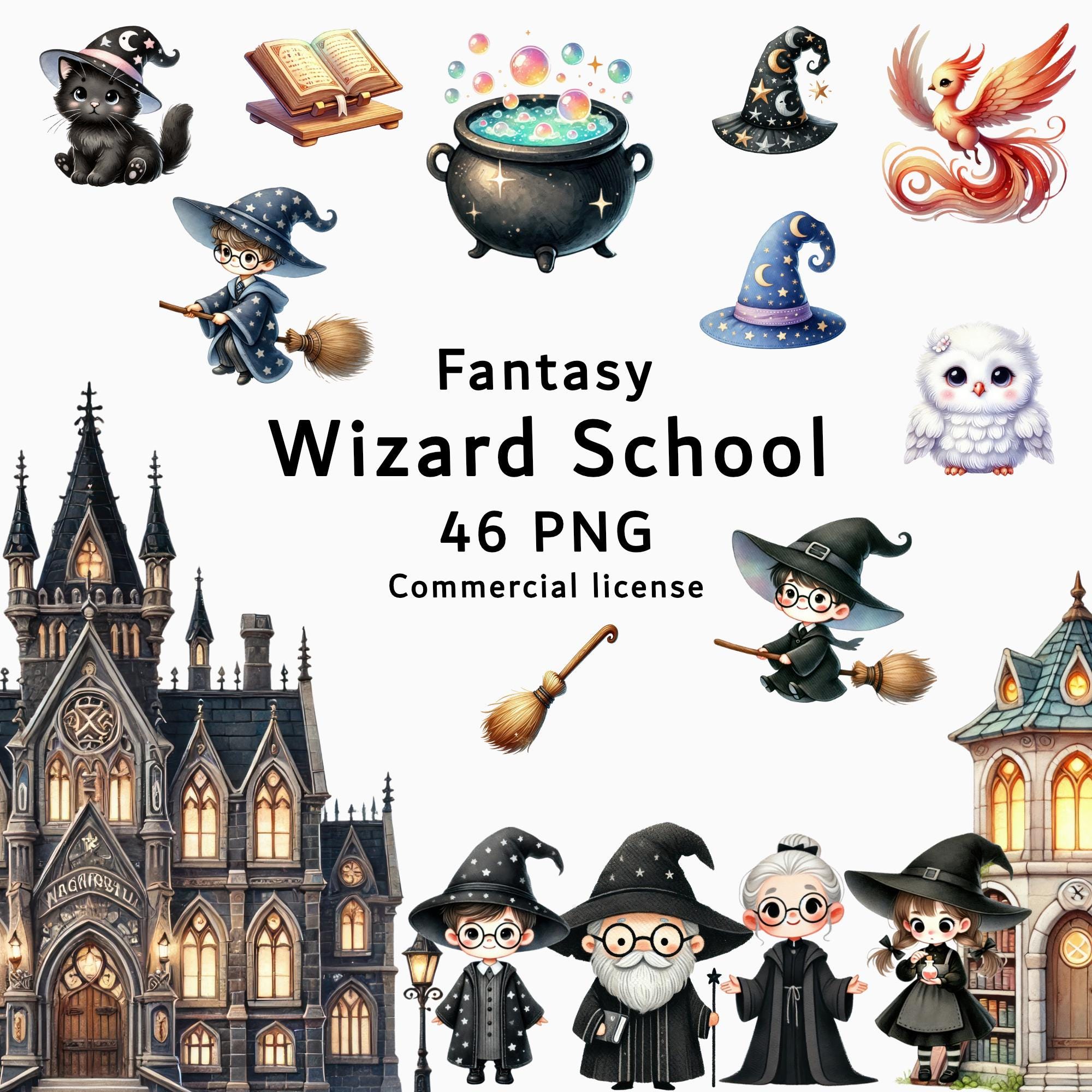 Wizard School Clipart Bundle, Magical Wizard PNG, Cute Wizard School ...
