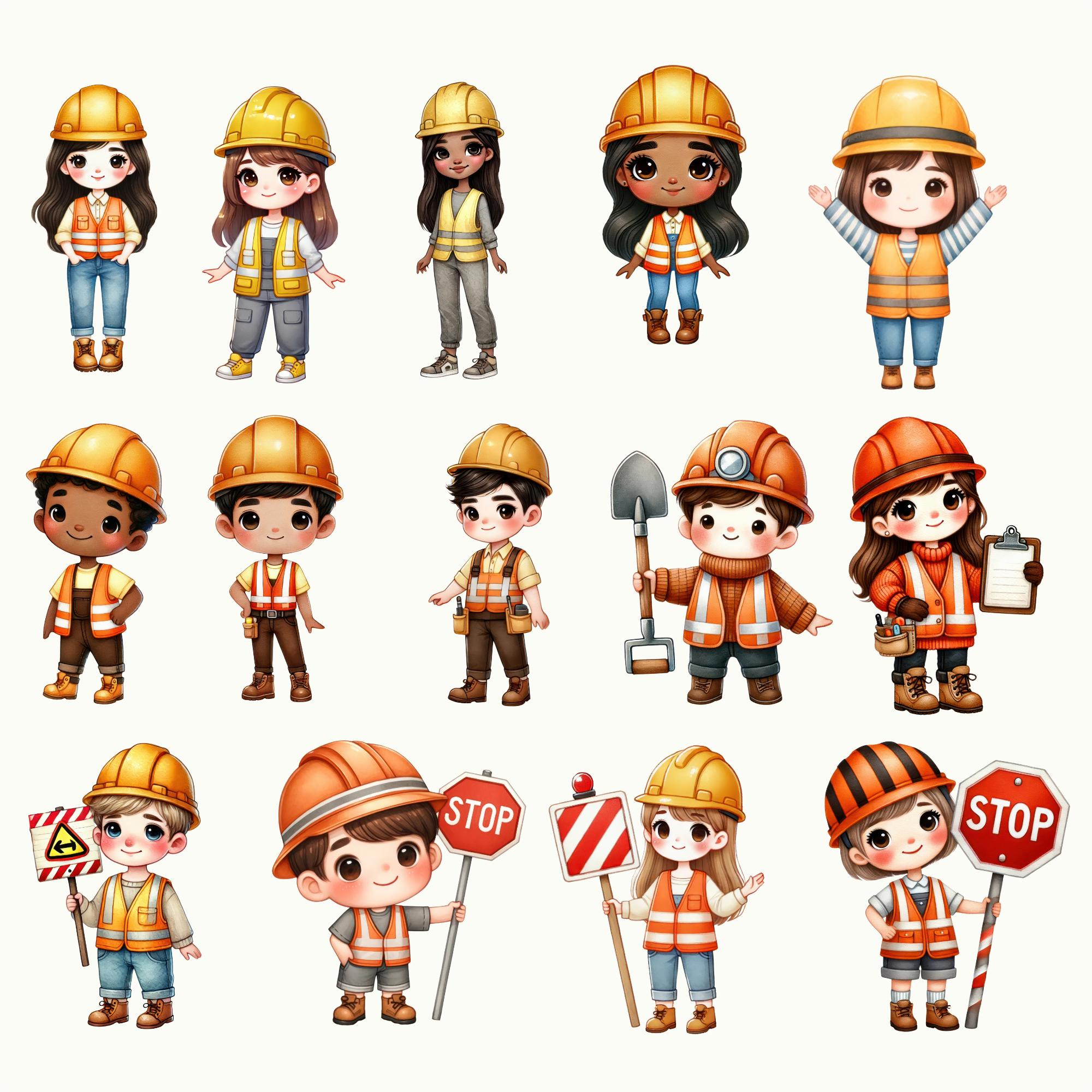 Cute Construction Crew Clipart, Cute Construction Site Clipart, Tiny ...