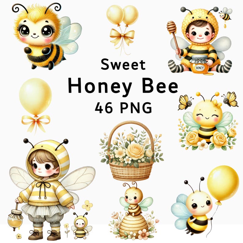 Sweet Honey Bee Clipart Bundle, Cute Bee Clipart, Baby Shower Bee ...