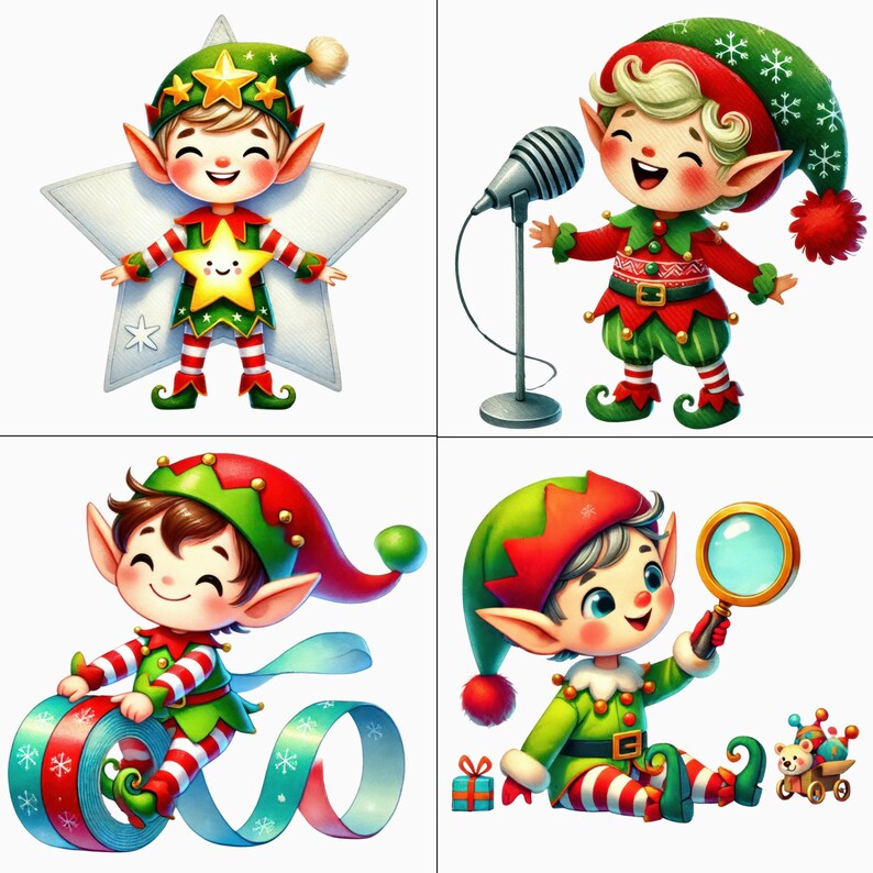 Watercolor Christmas Elf Kids Clipart, Cute Elf Boy Girl Clipart Cute ...