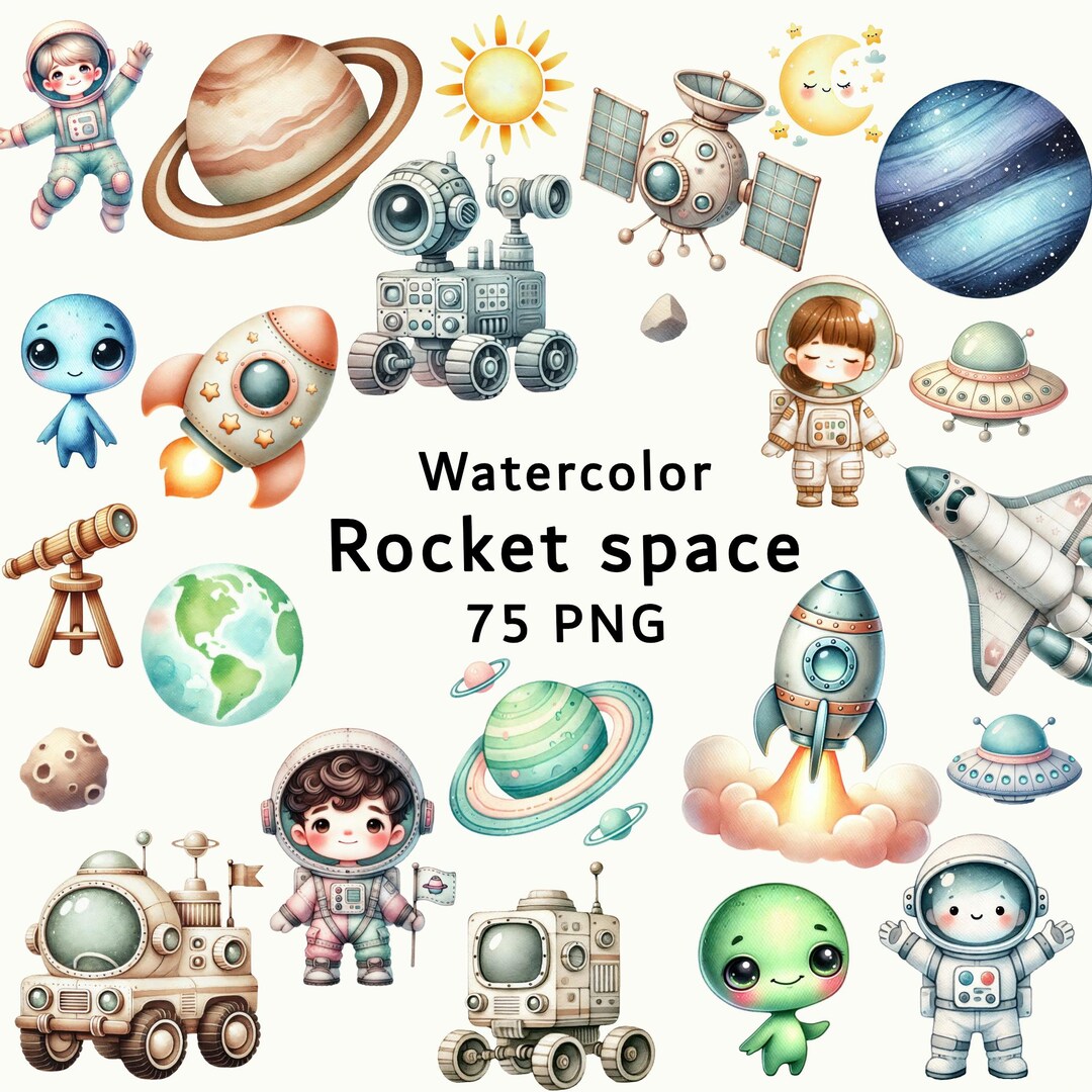Space Clipart Set, Watercolor Space Clipart, Astronaut Nursery Clipart ...