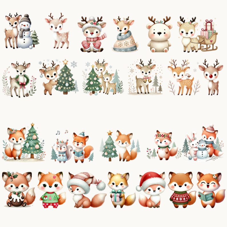 Watercolor Woodland Clipart Bundle, Christmas Woodland Animals PNG ...