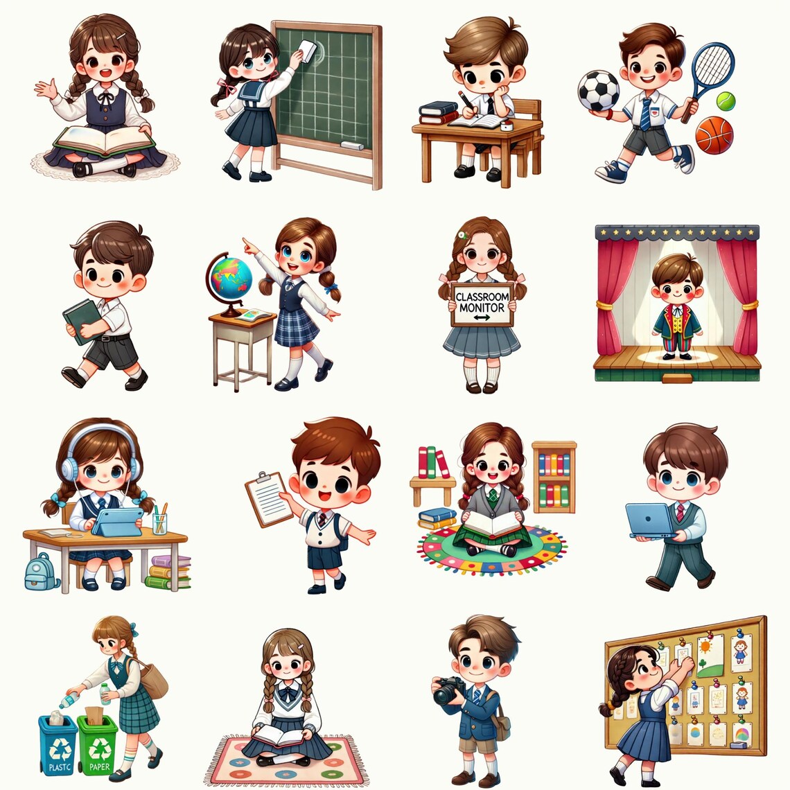Watercolor School Kids Clipart: Student PNG Bundle (digital Download ...