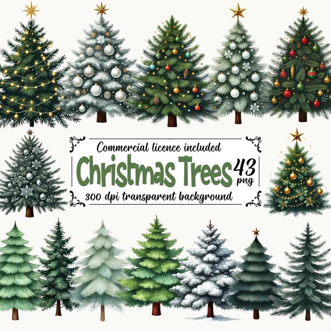 Watercolor Christmas Trees Clipart Bundle, Christmas Trees Digital ...