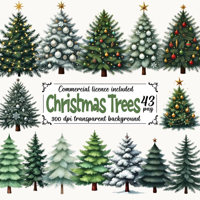 Watercolor Christmas Trees Clipart Bundle, Christmas Trees Digital ...